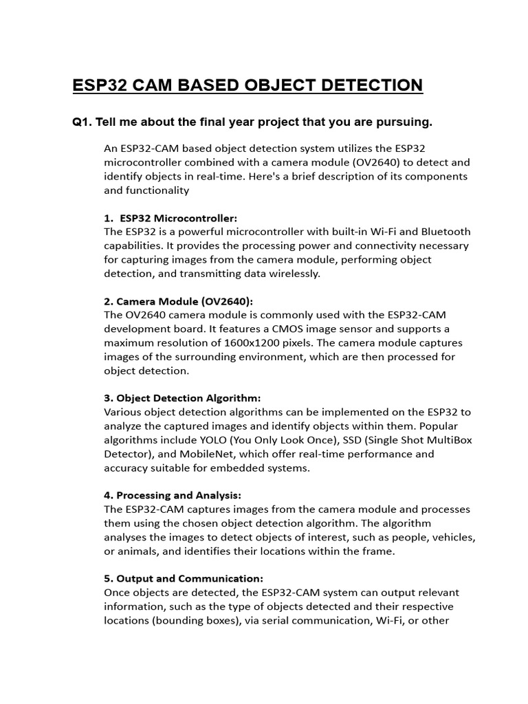 Esp32 Cam Based Object Detection System | PDF | Internet Of Things | Microcontroller
