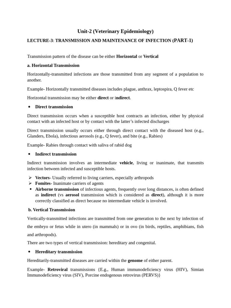 Infection Transmission in Veterinary Epidemiology | PDF | Infection ...