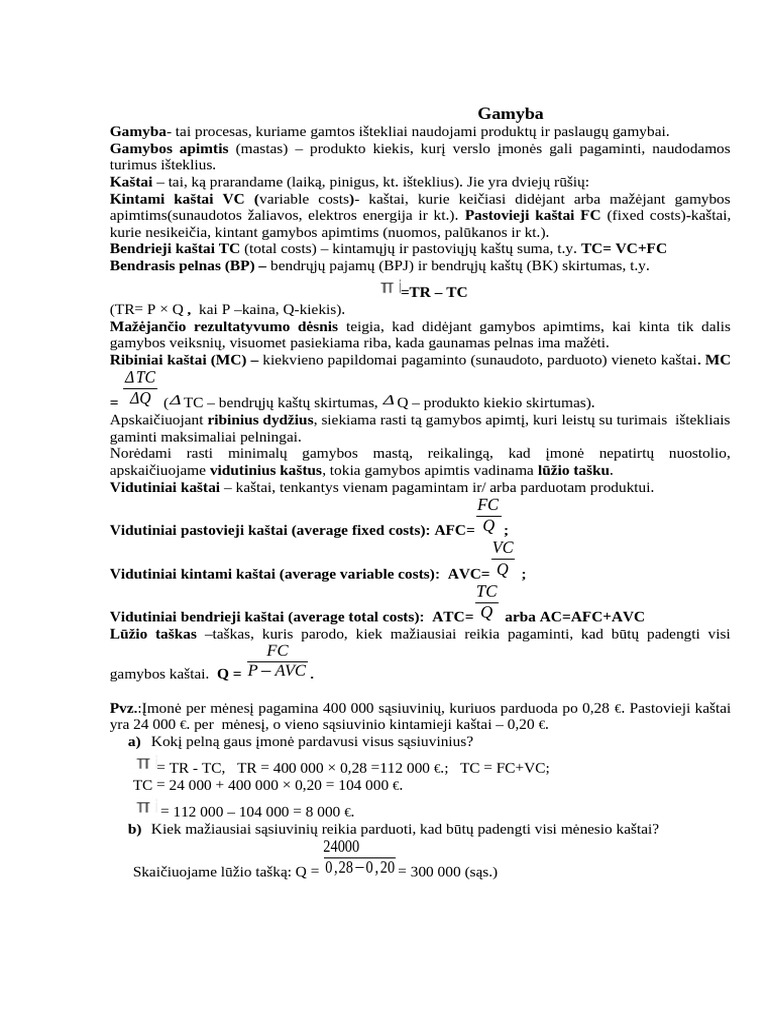 Gamybos Formules Ir Uzduotis 2025 | PDF