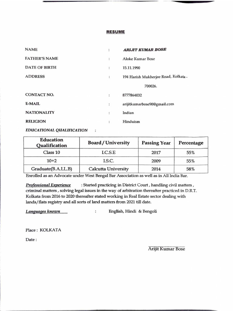 Arijit Kumar Bose CV | PDF