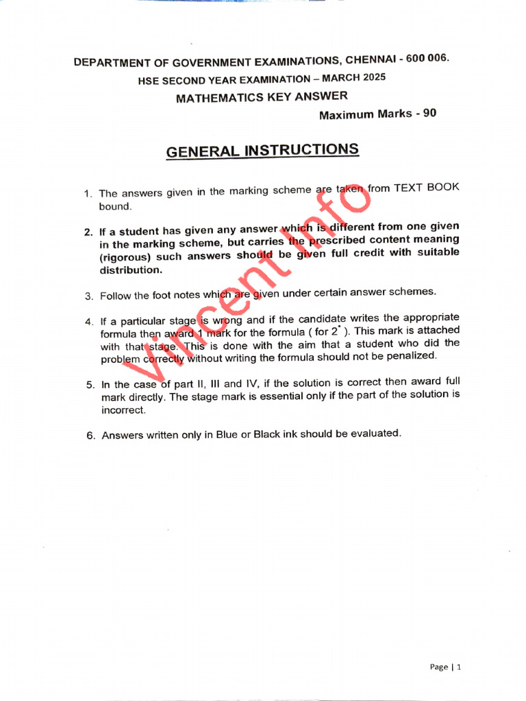 Vincent Info - 12 TH Answer Key EM | PDF | Mathematics