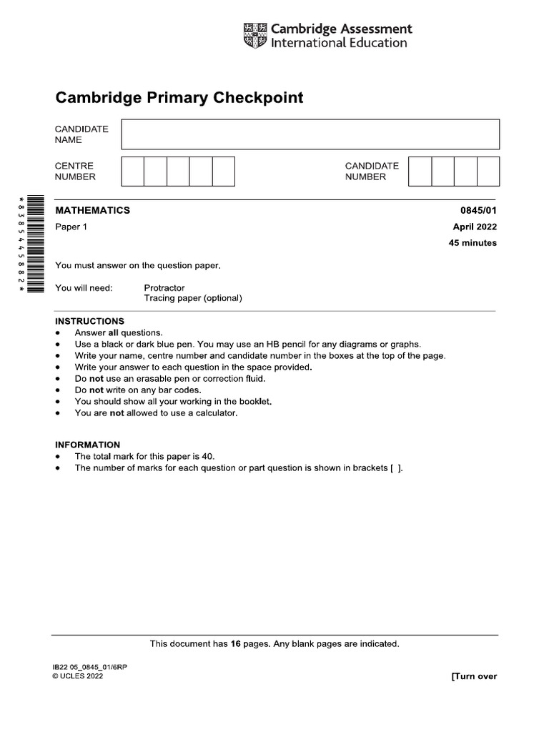 Math April 2022 - Paper 1 Exam | PDF