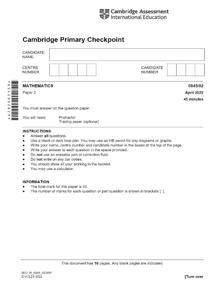 Math April 2022 - Paper 2 Exam | PDF