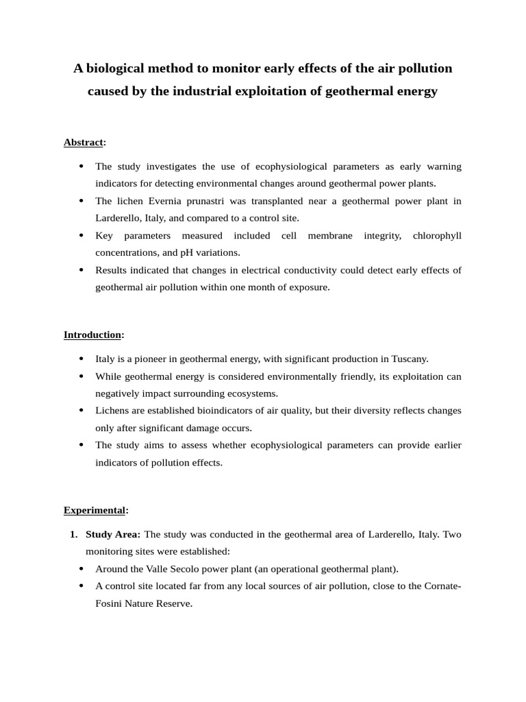 A Biological Method To Monitor Early Effects of The Air Pollution ...