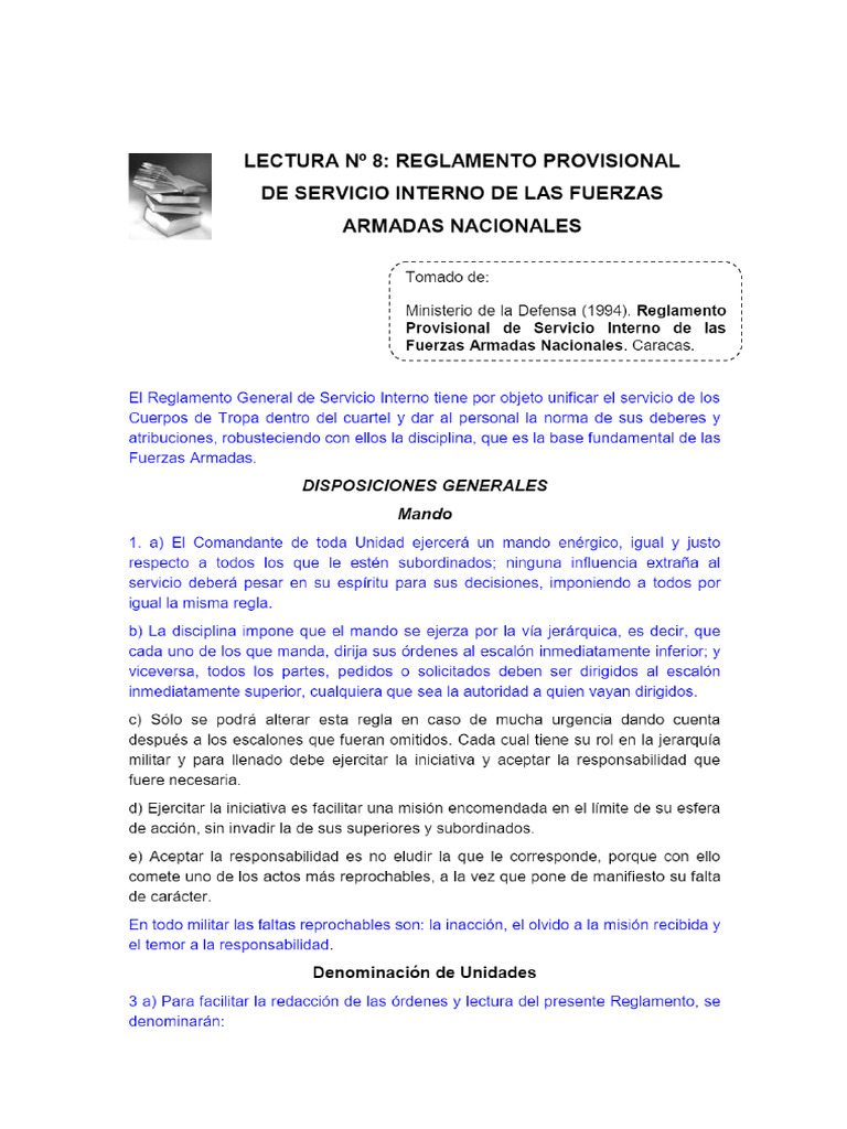 Reglamento Provisional de Servicio Interno | PDF
