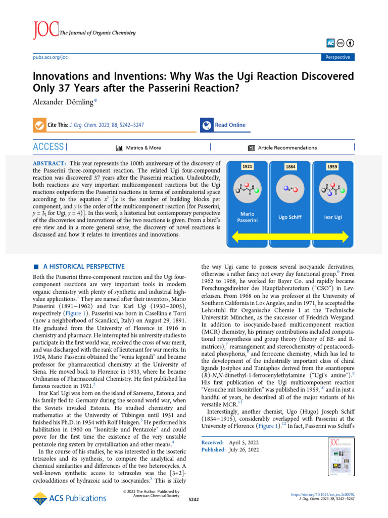 Dömling 2022 Innovations and Inventions Why Was The Ugi Reaction Discovered Only 37 Years After ...