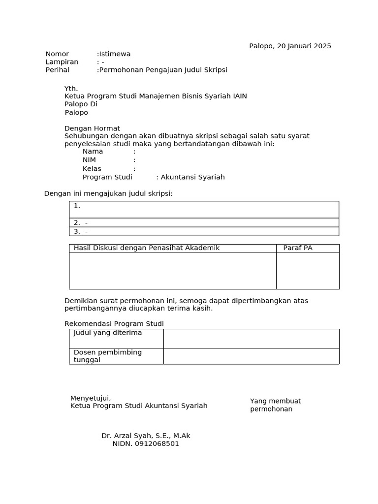Form Pengajuan Judul Skripsi Mahasiswa Aks | PDF