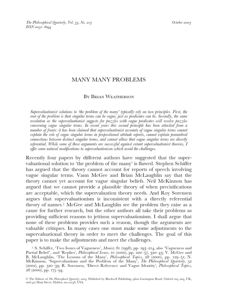 Weatherson Many Many Problems | PDF | Vagueness | Thought