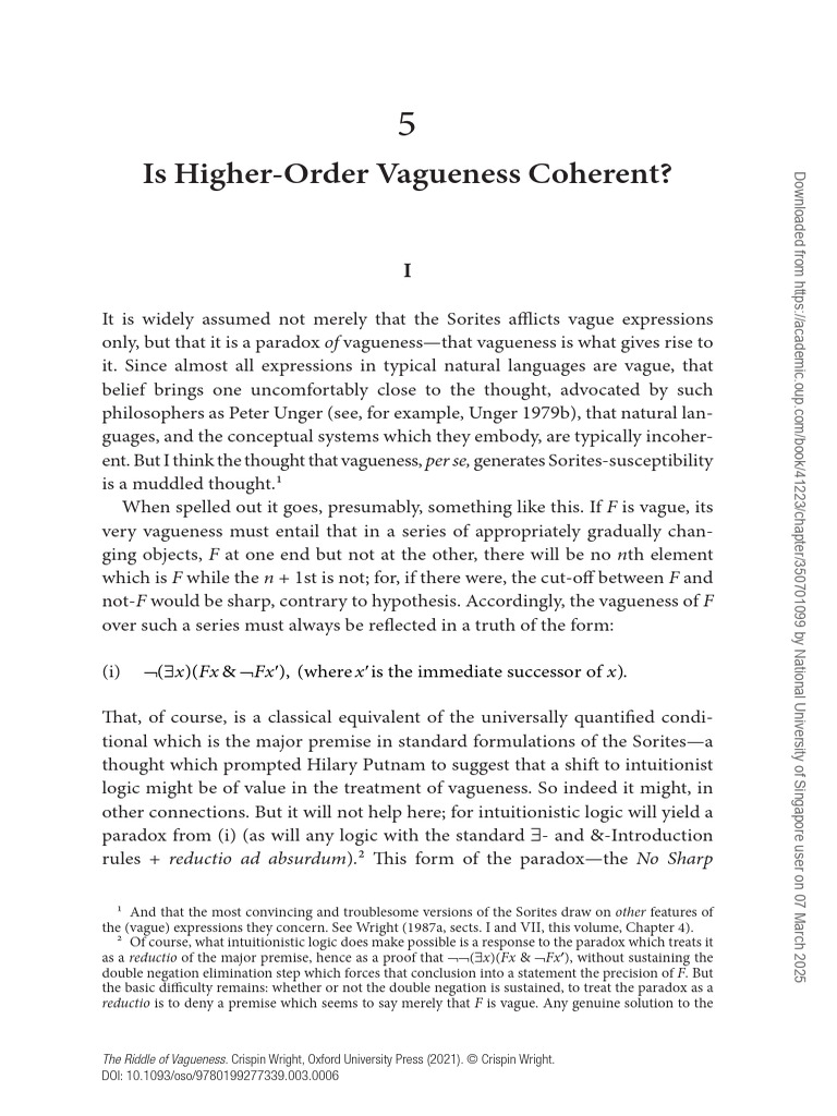 5 Is Higher-Order Vagueness Coherent | PDF | Vagueness | Logic