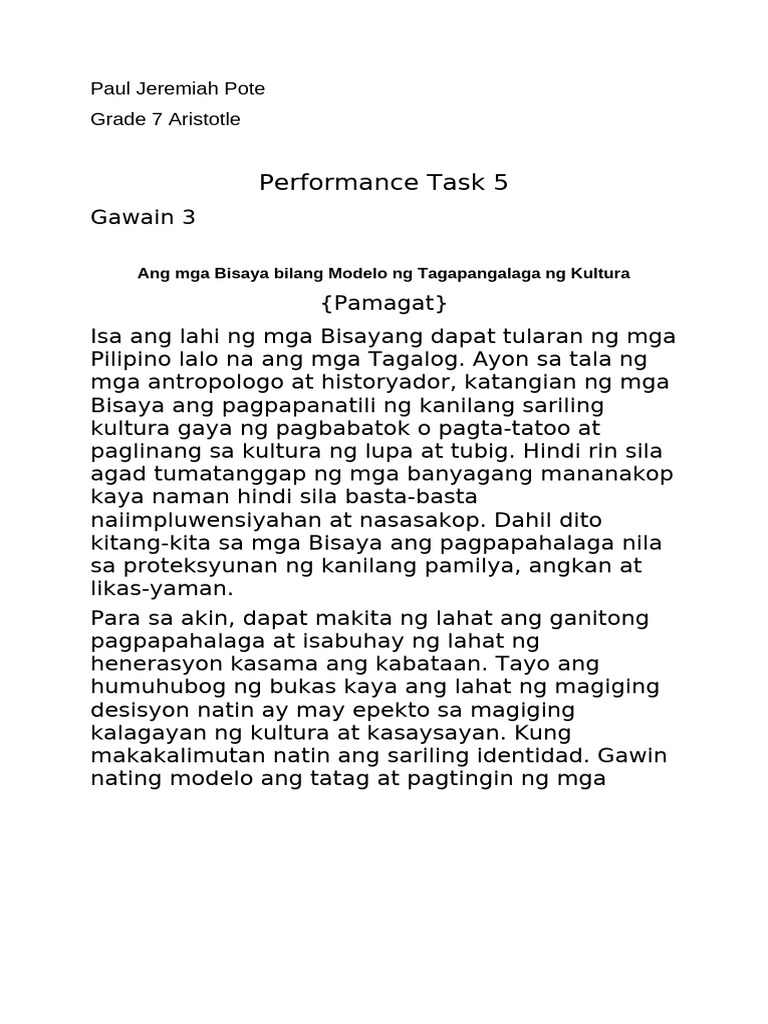 Paul Jeremiah Pote Performance Task 5 | PDF
