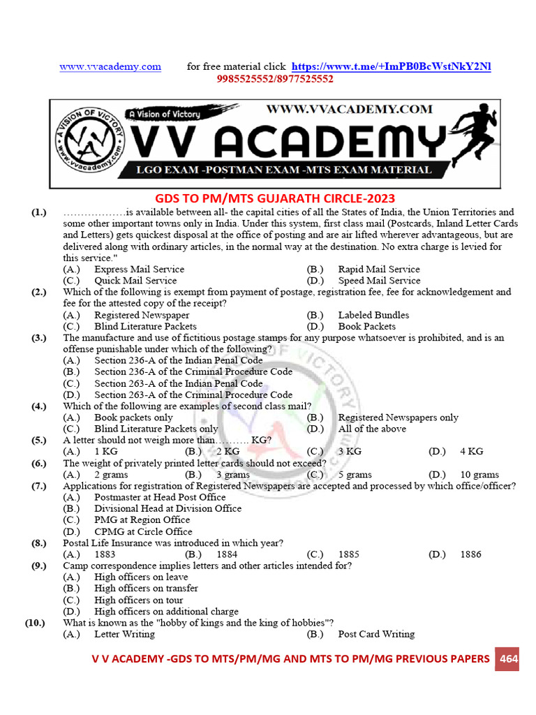 GDS to MTS/PM Previous Papers 2023 | PDF | Mail | Freight Transport