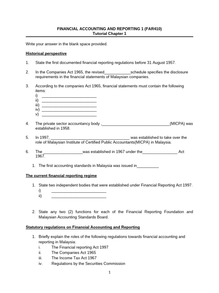 Far410 Tutorial Chapter 1 | PDF | Accounting | Financial Accounting