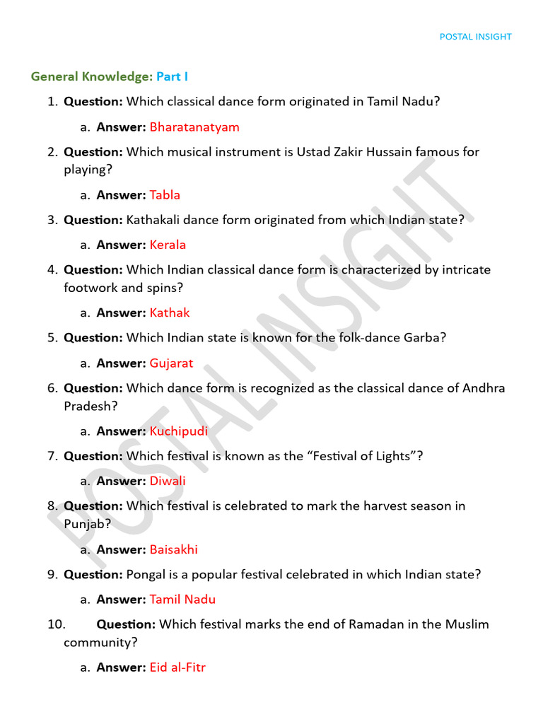 General Knowledge GDS To Mts-Postman Part I Pi. | PDF