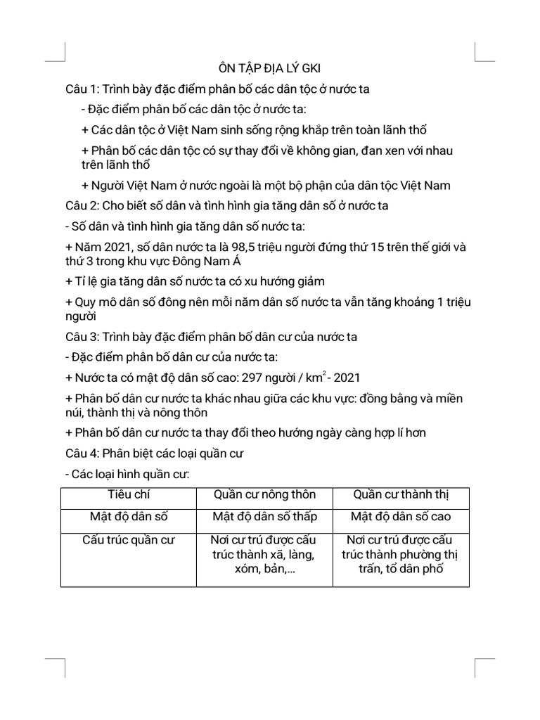 ÔN TẬP ĐỊA LÝ GKI | PDF