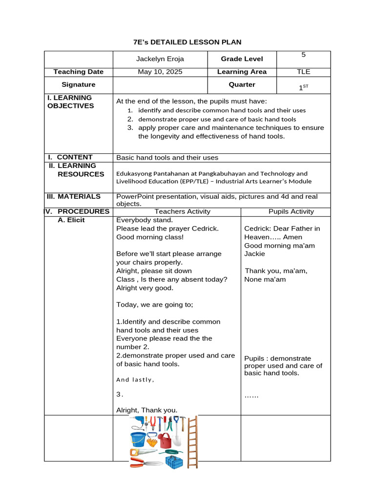 7es Lesson Plan Format Semi Final | PDF | Tools | Metalworking
