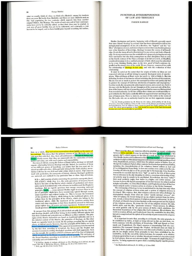 Rahman - Functional Interdependence Between Law and Theology | PDF