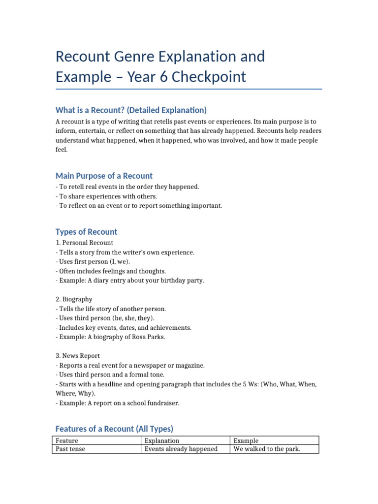 Understanding Recount Genre for Year 6 | PDF
