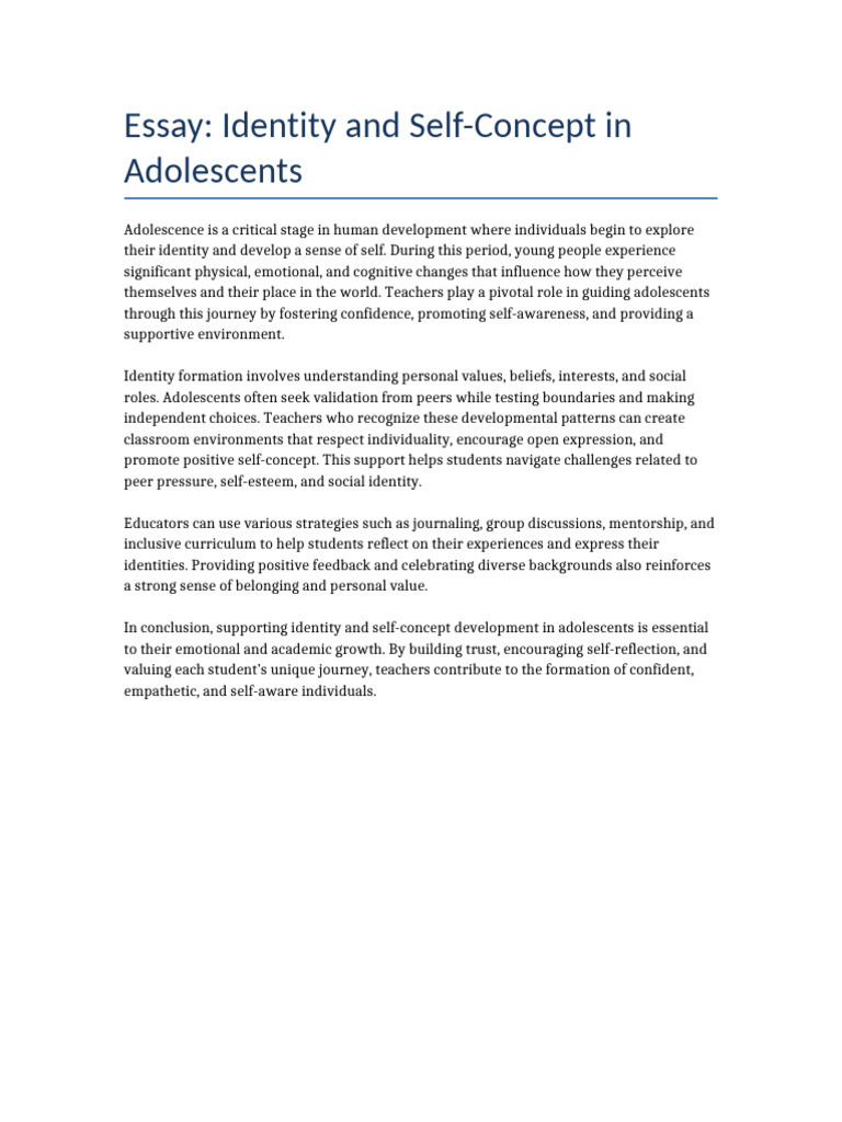 Essay Identity and Self Concept in Adolescents | PDF