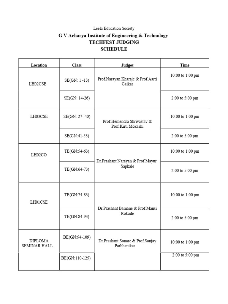 Techfest Schedule Final1 | PDF