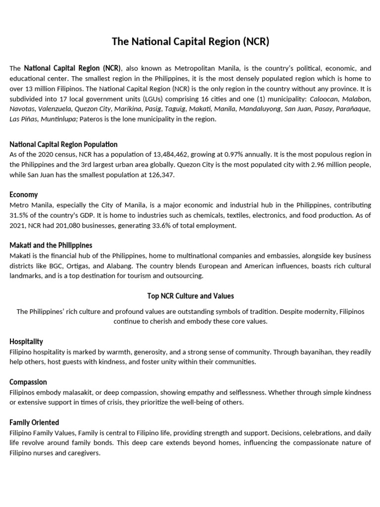 The National Capital Region 1 | PDF | Metro Manila