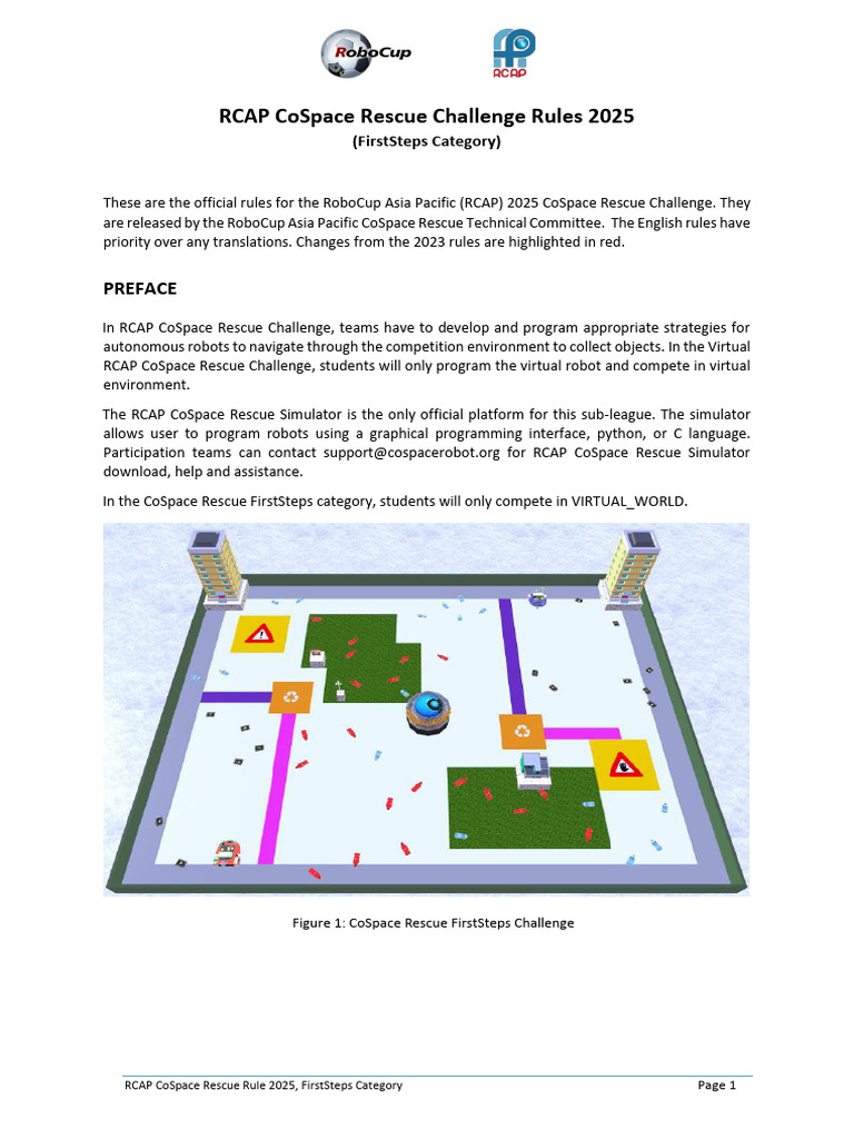 RCAP 2025 CoSpace Rescue Rules | PDF | Referee | Virtual World