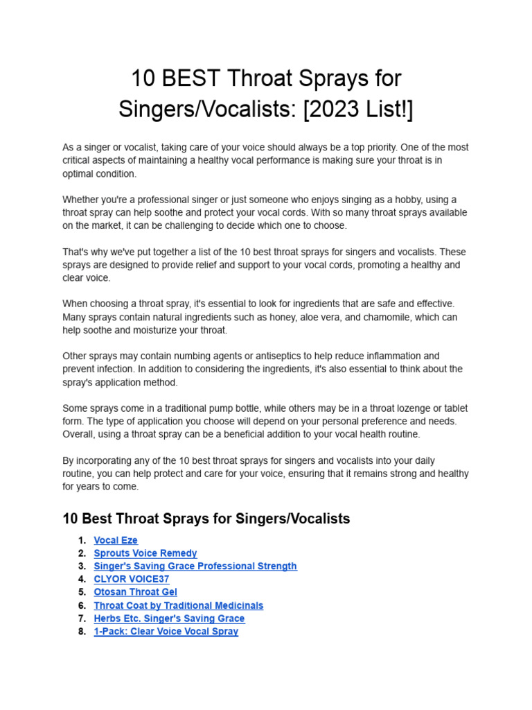 Topic - 10 Best Throat Sprays For Singers-Vocalists | PDF | Sugar ...