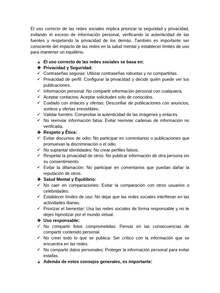El Uso Correcto de Las Redes Sociales Implica Priorizar La Seguridad y Privacidad | PDF ...