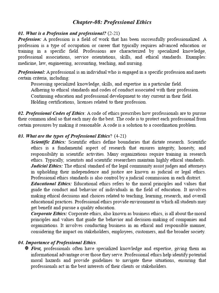 Chapter-08 Professional Ethics | PDF | Professional Ethics | Profession