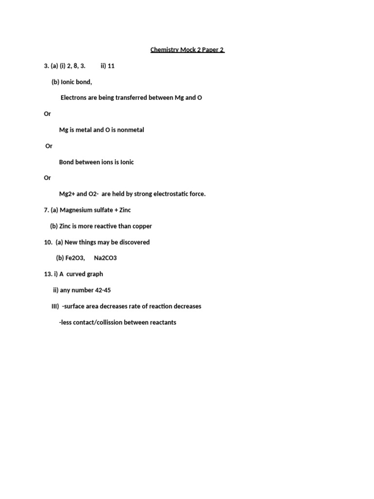 Chemistry Mock 2 Paper 2 Mark Scheme Wps Office Pdf