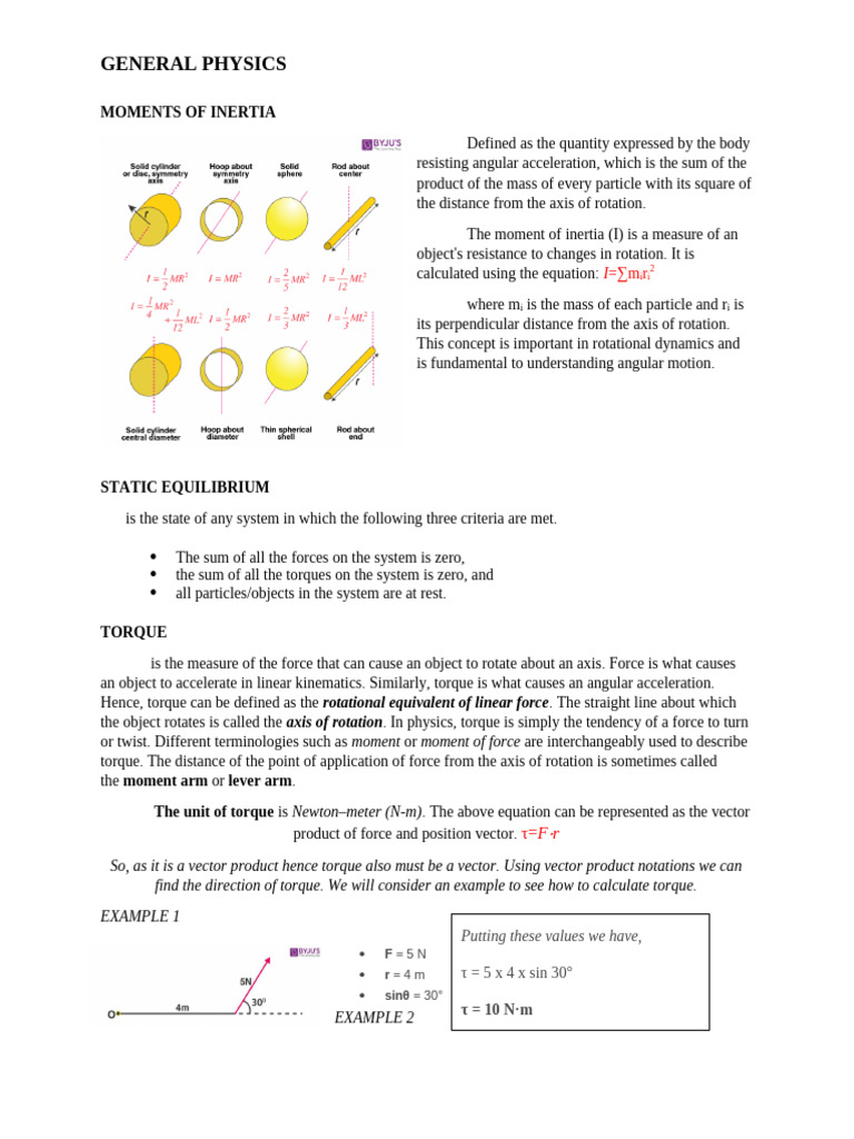 Gen Physics Rev | PDF | Rotation Around A Fixed Axis | Torque