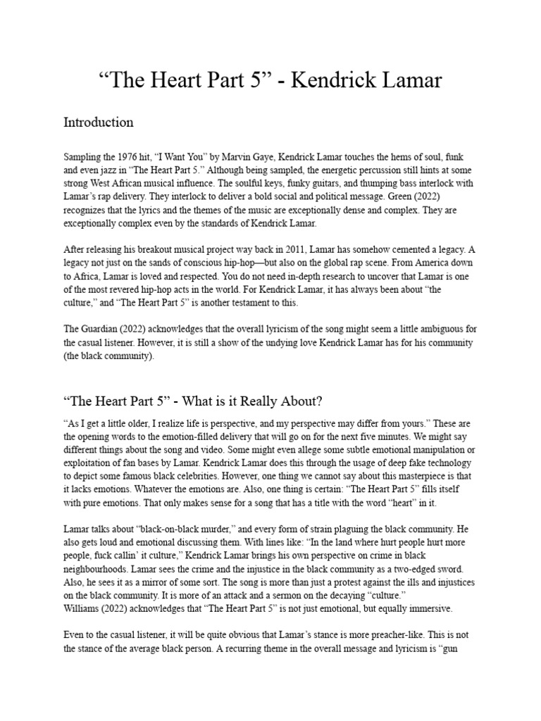 Kendrick Lamar's "The Heart Part 5" Analysis | PDF | Funk | Music