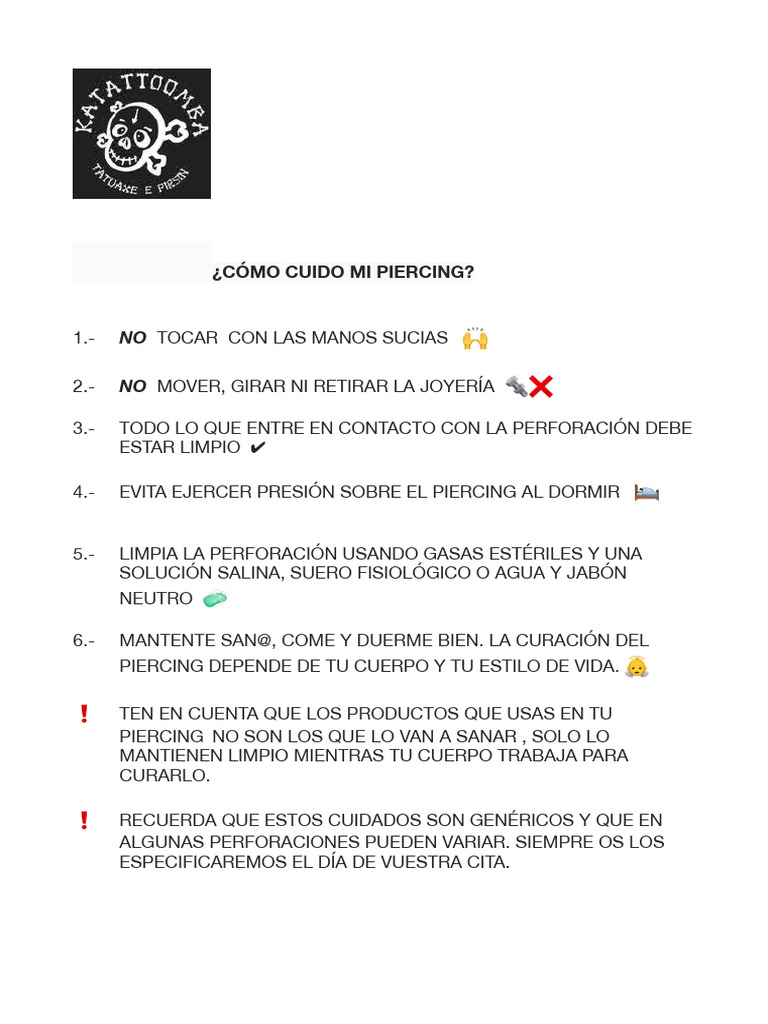 Cuidados Esenciales para tu Piercing | PDF