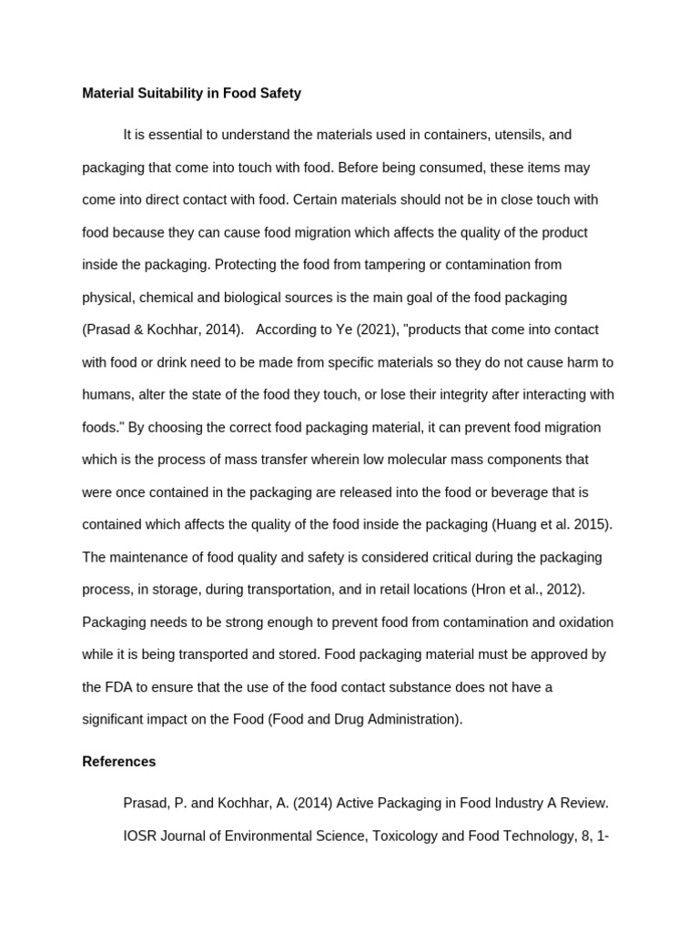 Material Suitability in Food Safety | PDF | Food Safety | Foods