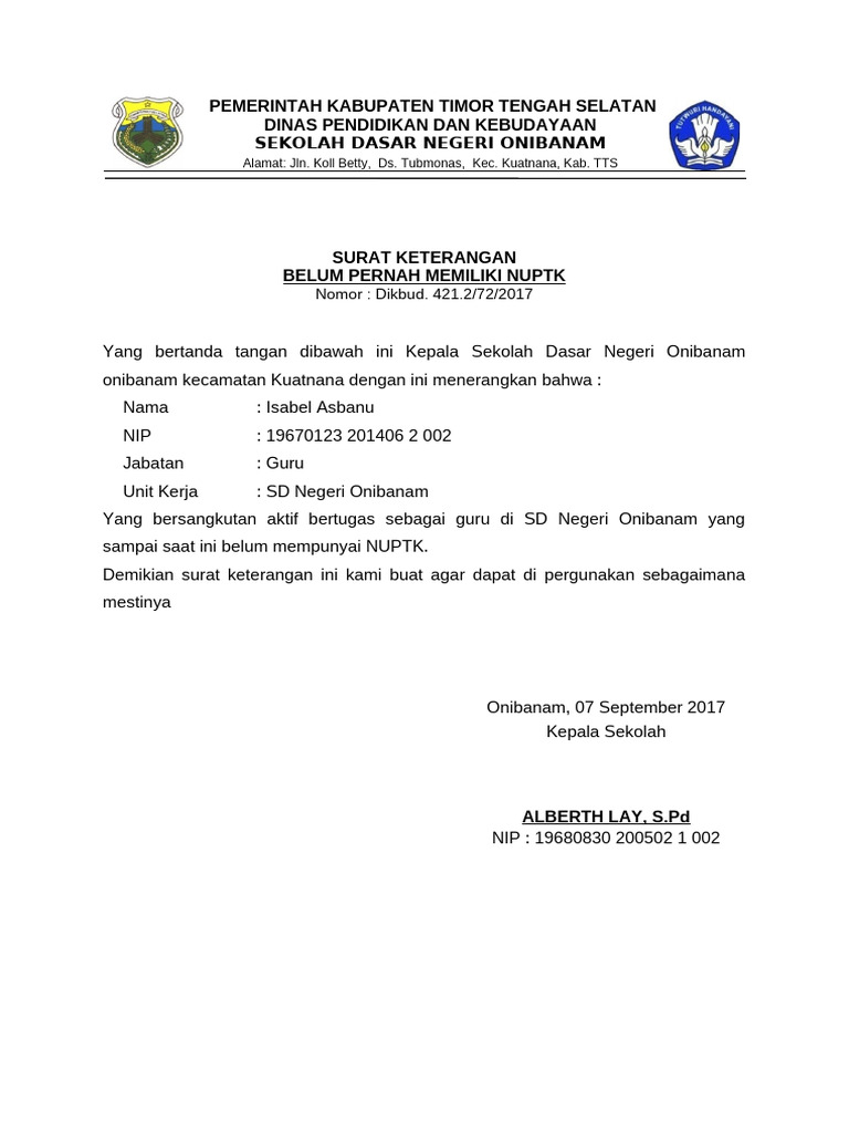 Surat Keterangan NUPTK | PDF
