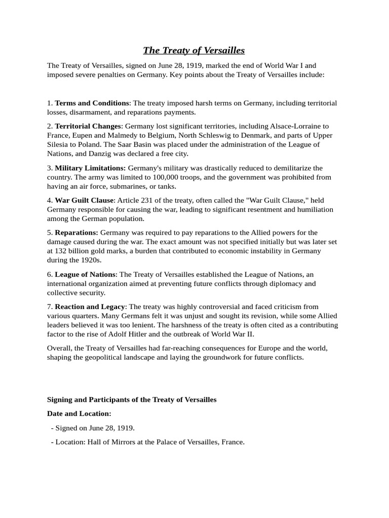 The Treaty of Versailles | PDF | Weimar Republic | Treaty Of Versailles