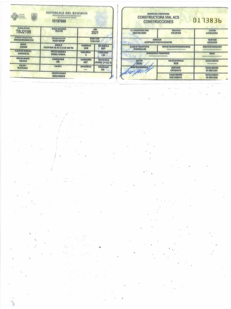 3 MATRICULA CAMIONETA NISSAN TBJ | PDF | Alcantarillado