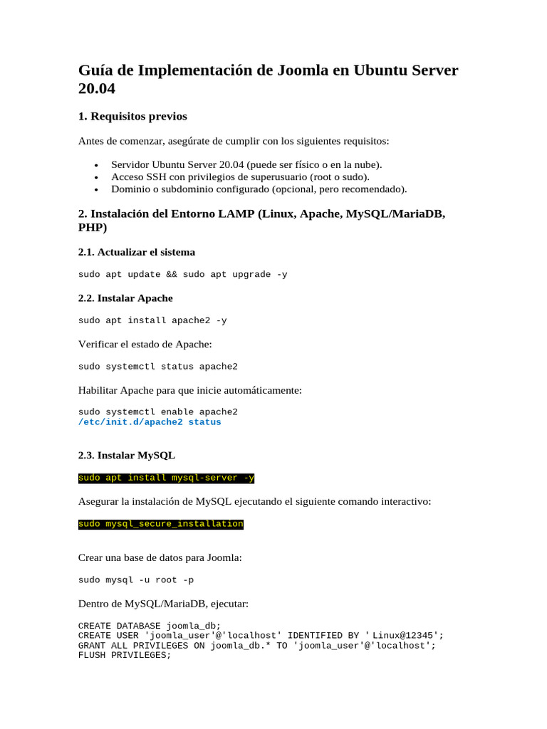 Implementación de Joomla en Ubuntu 20.04 | PDF | Servidor HTTP Apache ...