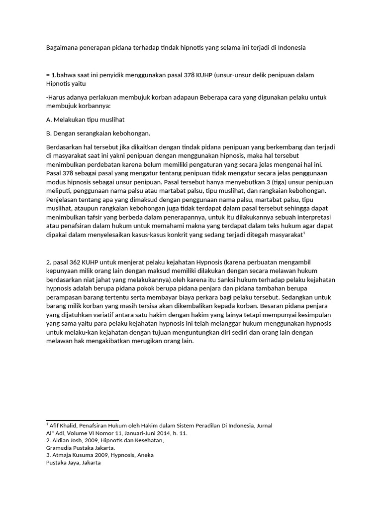 Pidana Tindak Hipnotis di Indonesia | PDF
