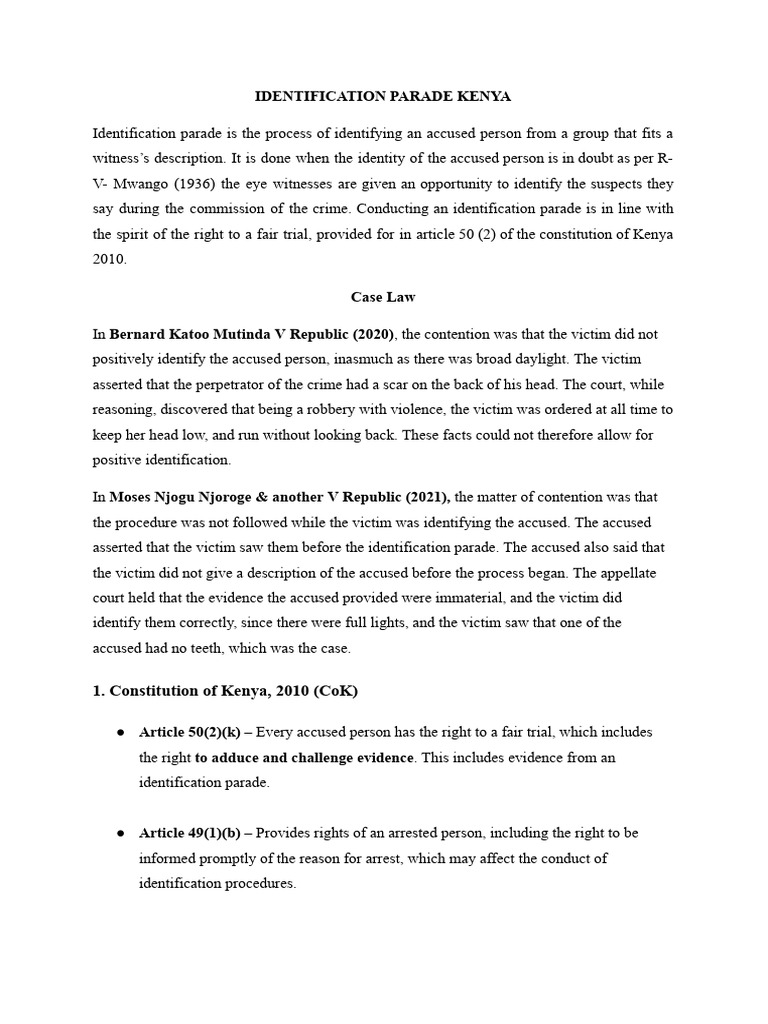 Identification Parade Kenya | PDF | Witness | Evidence (Law)