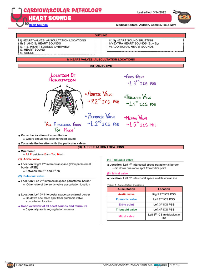 Cardiovascular Pathology 021 Heart Sounds Notes | PDF | Heart Valve ...