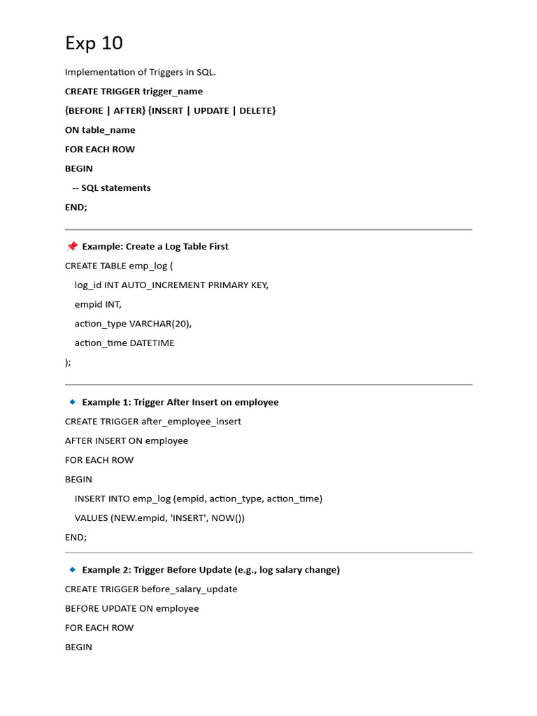 10exp Implementation of Triggers in SQL | PDF