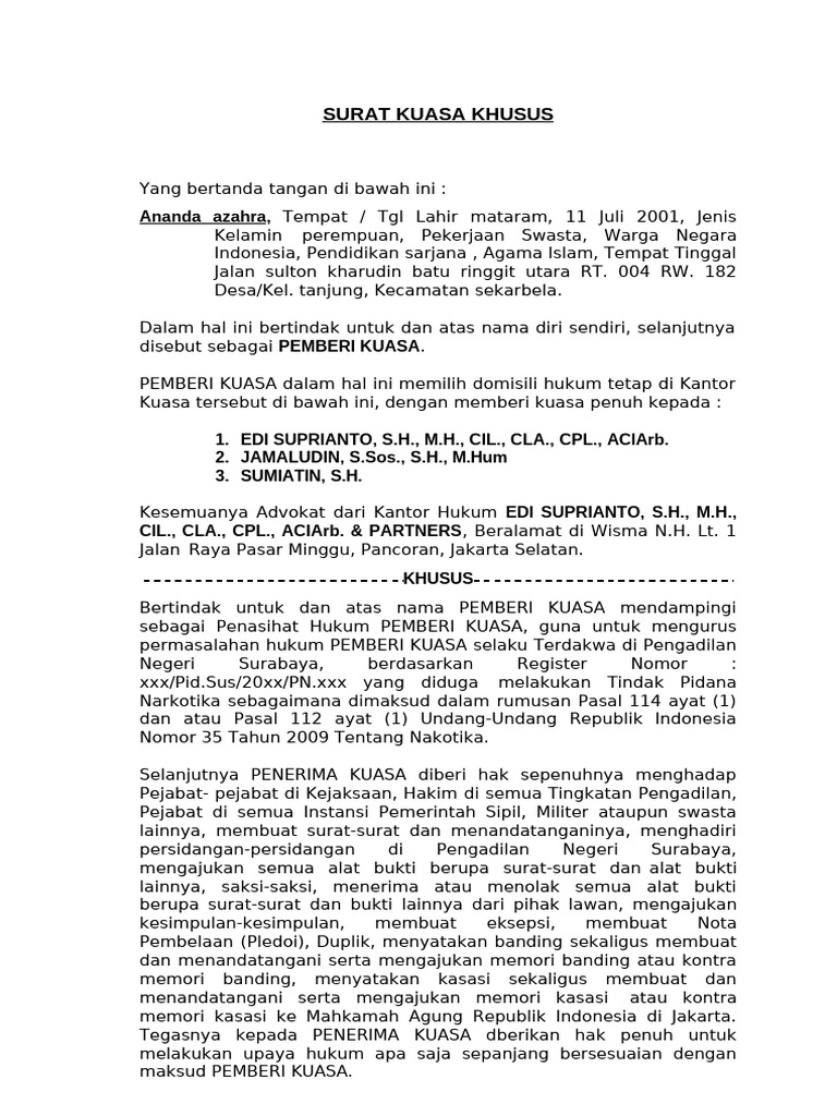 SURAT KUASA KHUSUS PIDANA | PDF