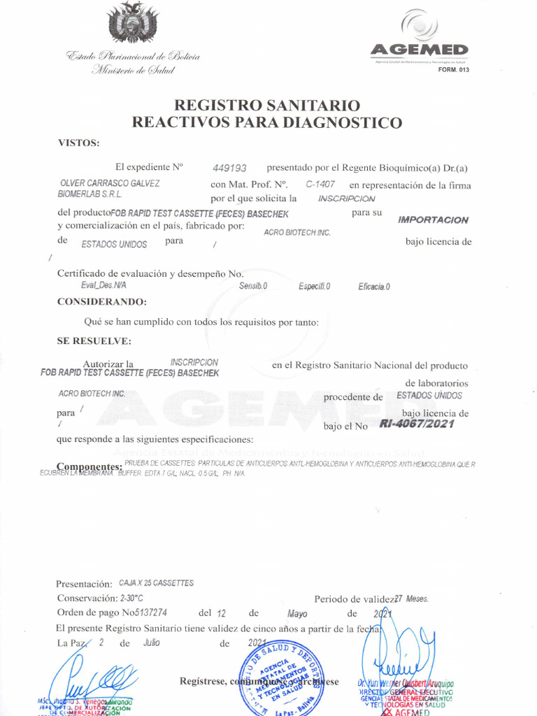 R.S. Sangre Oculta Heces (Fob) R.S. Basechek Acro | PDF