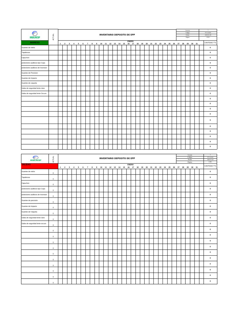 Ft-Gi-003 Formato Inventario Epp | PDF