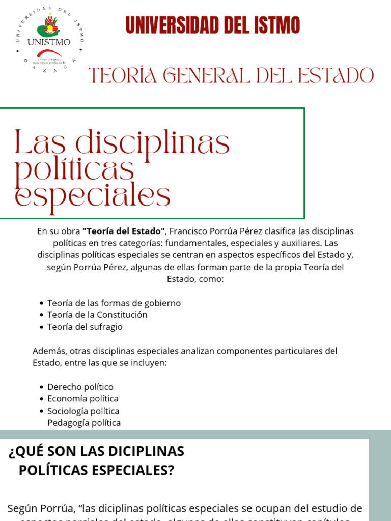 Disciplinas Políticas Especiales según Porrúa | PDF | Sociología | Gobierno