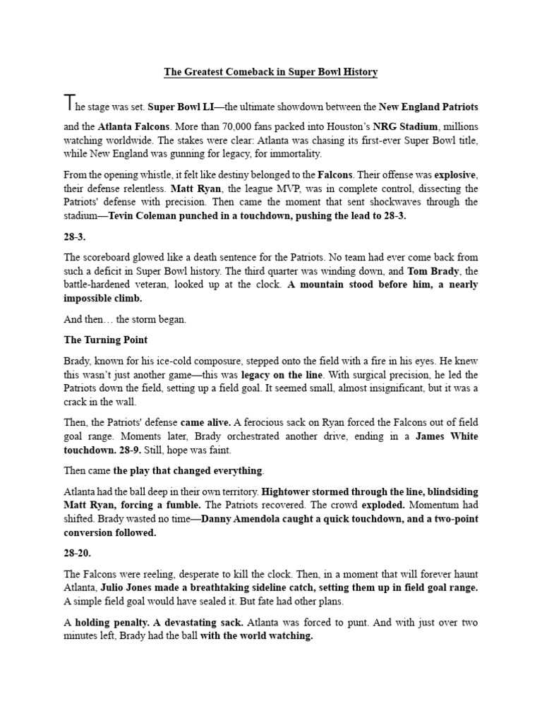 Super Bowl LI: The 28-3 Comeback | PDF | New England Patriots | Super Bowl
