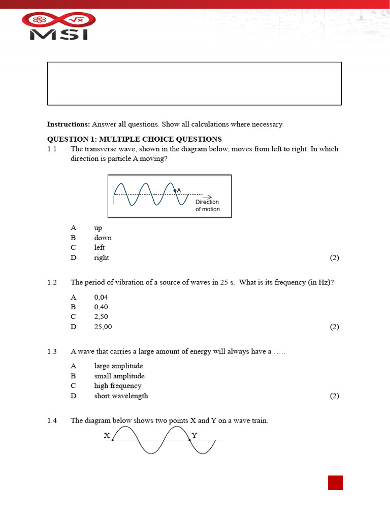Grade 10 Transverse Wave Test | PDF | Waves | Wavelength