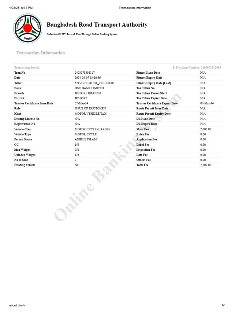 Transaction Information 2 | PDF | Road Transport | Motor Vehicle