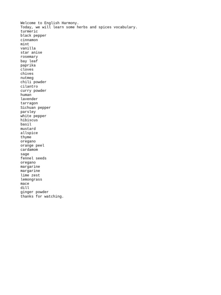 Herbs and Spices Vocabulary Guide | PDF