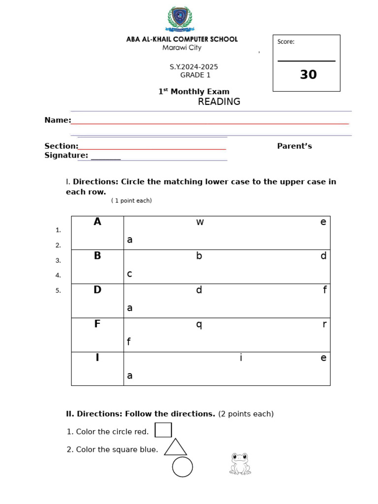 1Q 1me G1 Reading | PDF